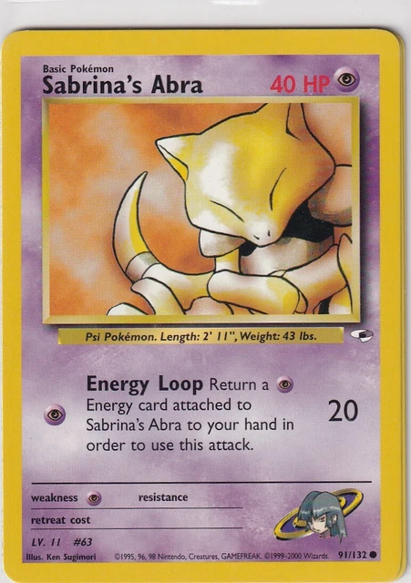 POKEMON CARTE GYM Héros Numéro 91/132 Sabrina's Abra Anglais EUR 4,03 ...