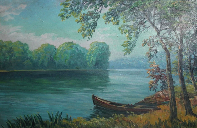 TABLEAU ANCIEN HUILE paysage fluvial impressionniste EUR 174,44 - PicClick FR