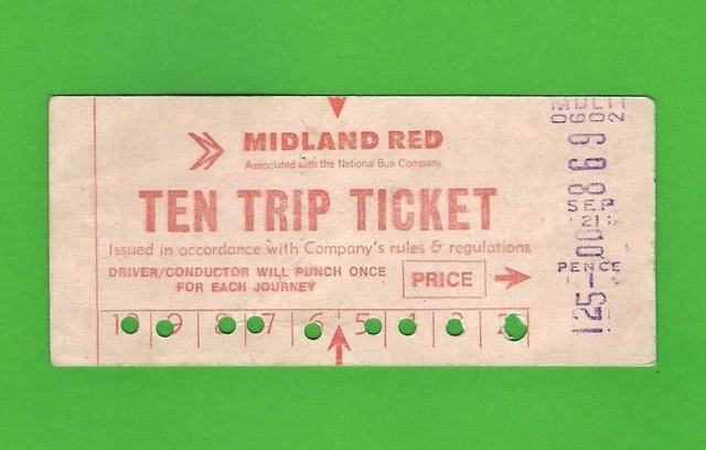 MIDLAND RED - Ten Trip Bus Ticket £1.25 - National Bus Company Era - c ...