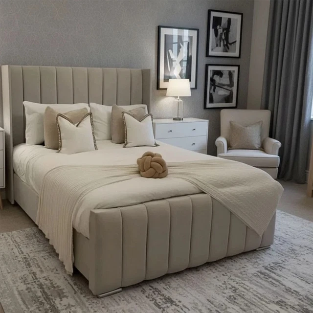 2026 WINGED PANEL Upholstered Bed Frame in Plush Velvet Double & King ...