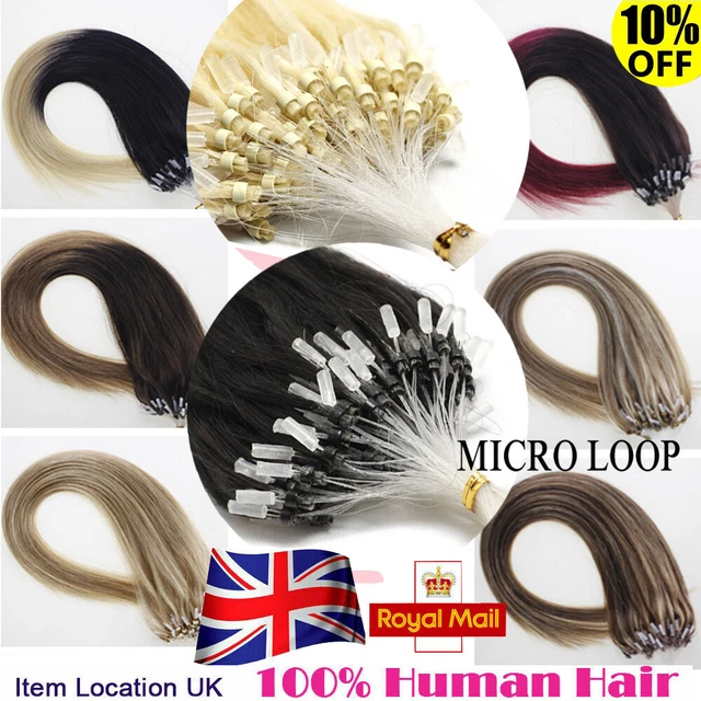 1G 14&-24& DOUBLE Drawn Micro Ring Bead Loop Link Tip Weft Human Hair Extensions £22.37 ...