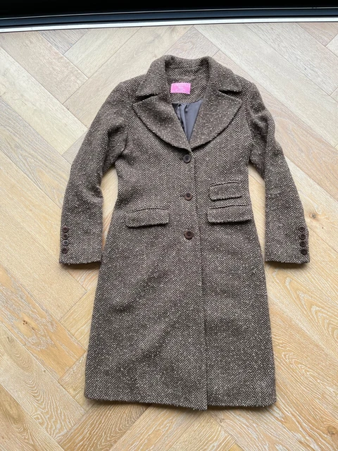 CHARLES TYRWHITT WOMENS wool cashmere mix tweed herringbone brown coat ...