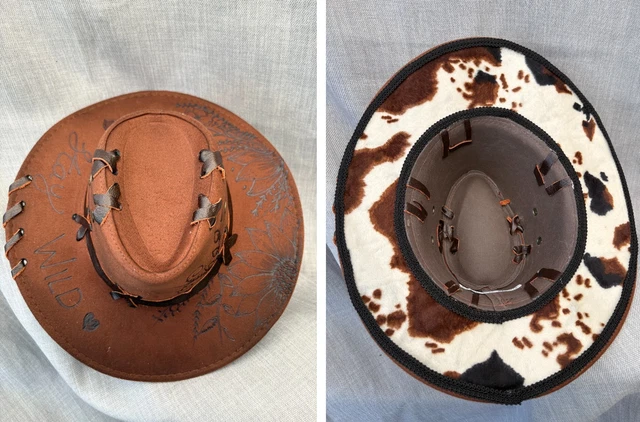 BROWN WESTERN COWBOY Hat Pyrography STAY WILD 57cm (13c) Genuine ...