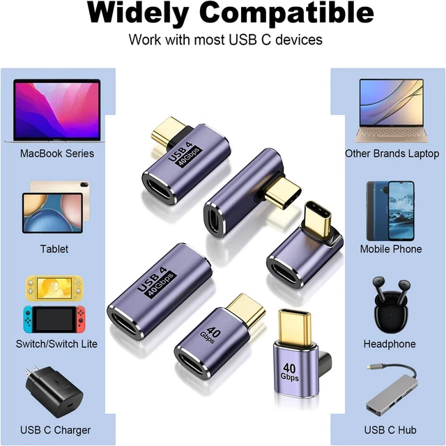 90 DEGREE USB C Extender Type-C Adapter Right Angle USB-C Male to ...