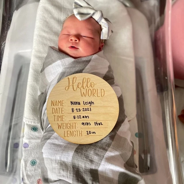 WOODEN BABY ANNOUNCEMENT Sign Hello World Birth Baby Name Plaques £3.62 ...