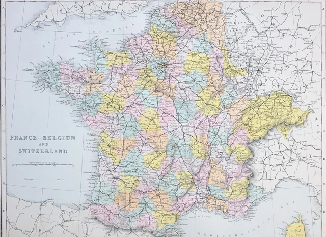 1887 ANCIEN CARTE France Belgique Suisse Paris Somme Loire Indre Aude ...