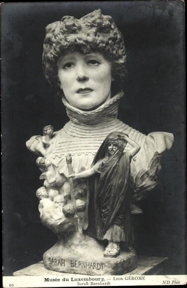 AK SCHAUSPIELERIN SARAH Bernhardt, Büste von Leon Gerome, Musee du ...