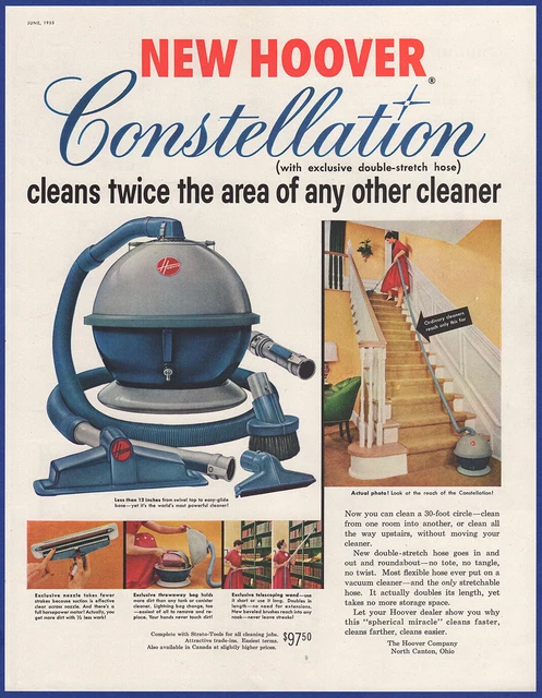 VINTAGE 1955 HOOVER Constellation Vacuum Cleaner Appliance 1950's Print ...