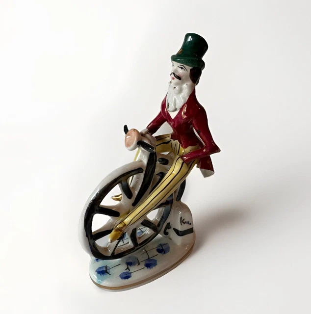 VINTAGE PORCELAIN FIGURE Gentleman On Penny Farthing Italian Kitsch £12 ...