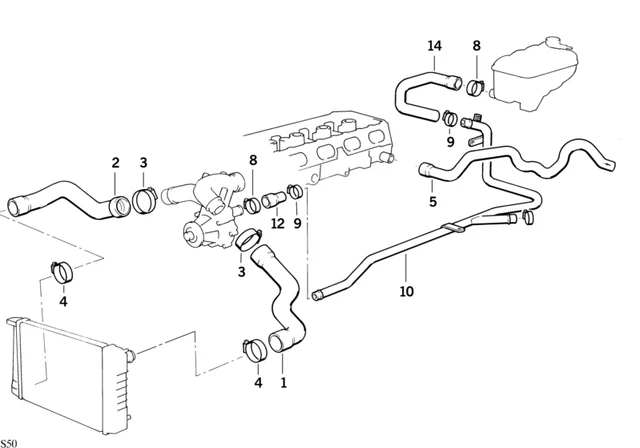 BMW GENUINE COOLING System Engine Inlet/Water Valve Hose/Pipe E36 Z3 ...