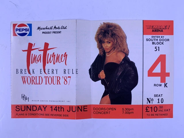 TINA TURNER TICKET Orig Vintage Break Every Rule World Tour Wembley ...