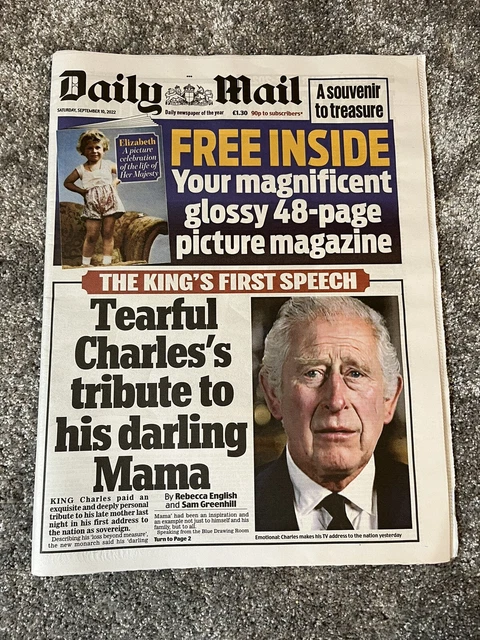 DAILY MAIL NEWSPAPER-QUEEN Elizabeth Ii Death Uk-10Th September 2022 ...