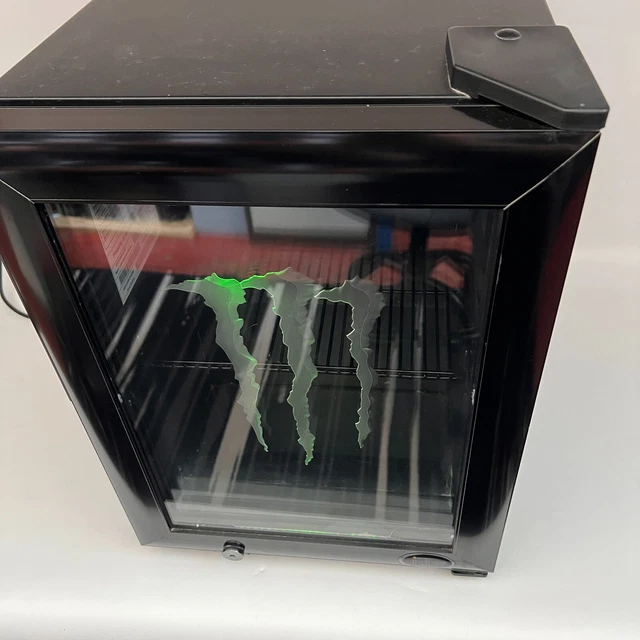 RARE GENUINE BLACK Monster energy mini fridge Glass front fits 20 cans ...