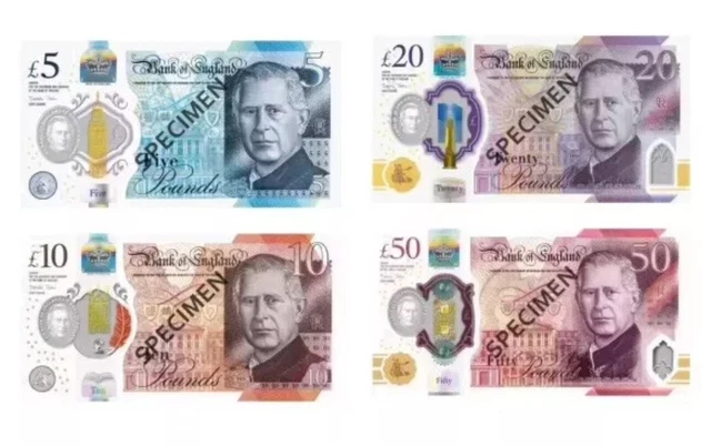 *FULL SET* BRAND New King Charles Bank Notes £5/£10/£20/£50 Iron Mint ...