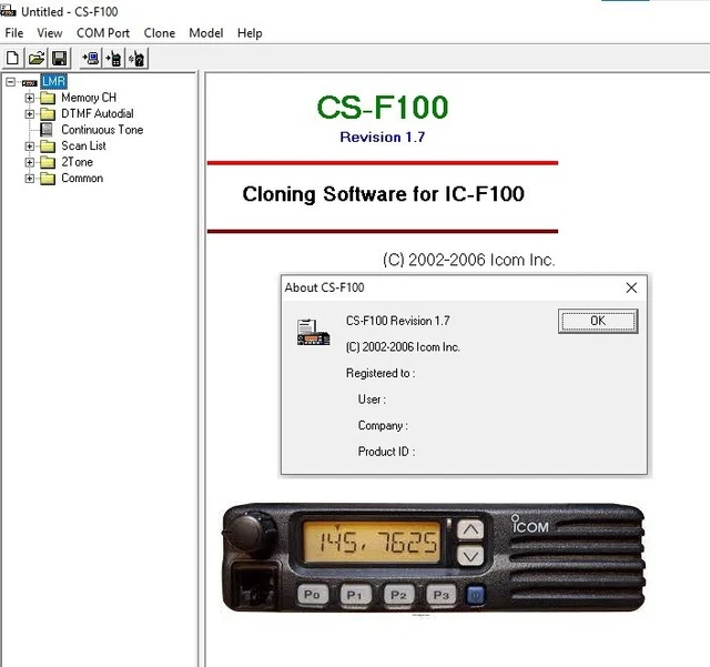 ICOM CS-F100 REV. 1.7 PROGRAMMING AND CLONE SOFTWARE for IC-F100 ...