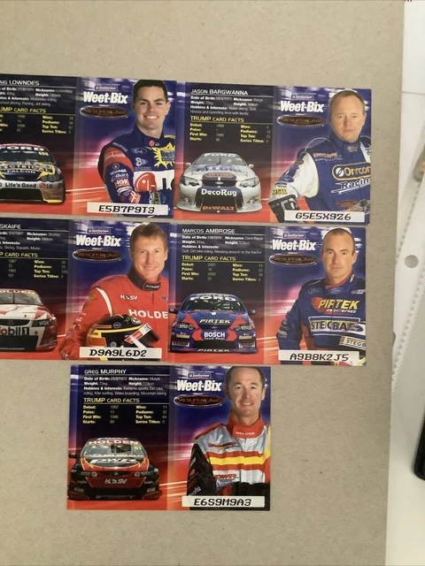 WEETBIX SUPERCARS CARDS Lowndes Murphy Ambrose Skaife & Bargwanna WB1 ...