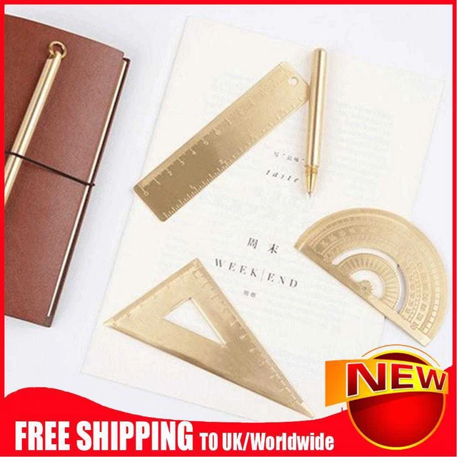 BRASS TRIANGLE RULER Semicircular Protractor Drawing Layout Gauge ...