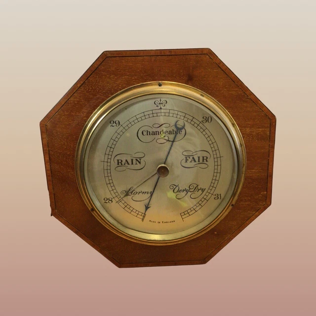ANTIQUE VINTAGE BAROMETER Weather Indicator Wall Mounted Wood Surround ...