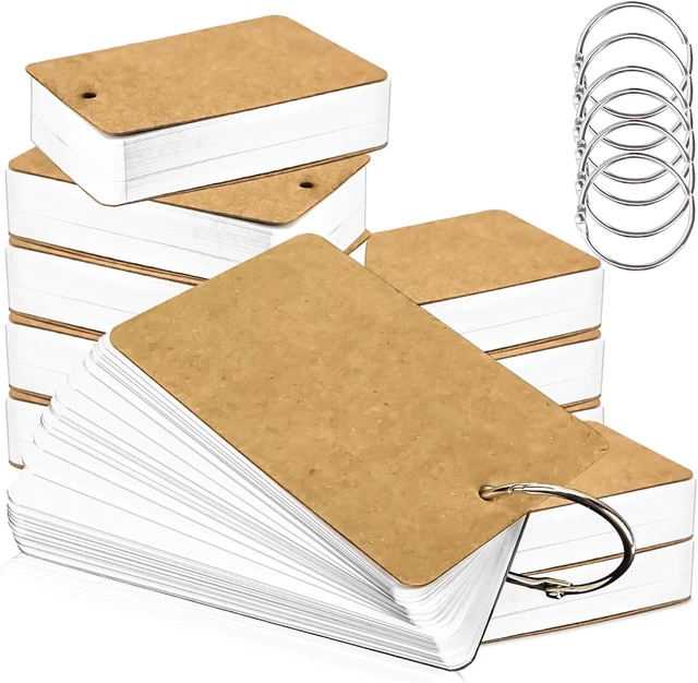 6 PACK 300 Sheets Blank Flash Cards with Binder Rings 3.5X2 Inch Note ...