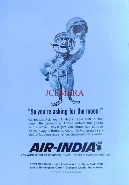 VINTAGE 'AIR-INDIA' ALL-JET Airlines Advert , Original 1964 Print : 665 ...