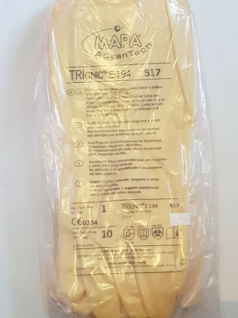 MAPA TRIONIC CLEANROOM GLOVES E-194 517 - 12 pairs per pack Size10 (XL ...