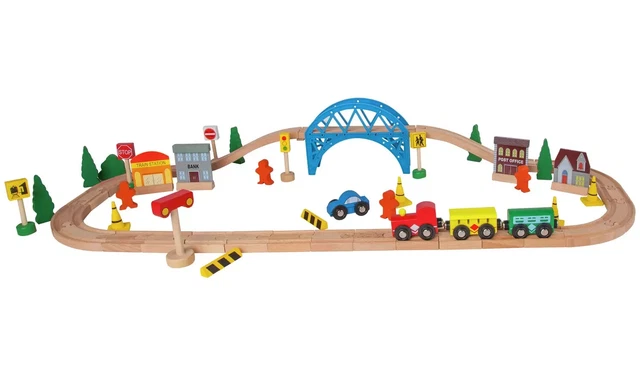 CHAD VALLEY WOODEN Train Set 60 Piece Toys Kids Children Gift Christmas ...