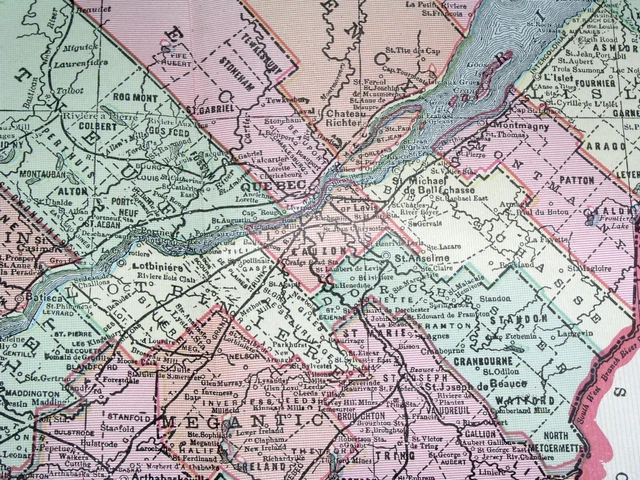 1901 ORIGINAL ANTIQUE Map Of Quebec Montreal Eastern Township Saguenay ...