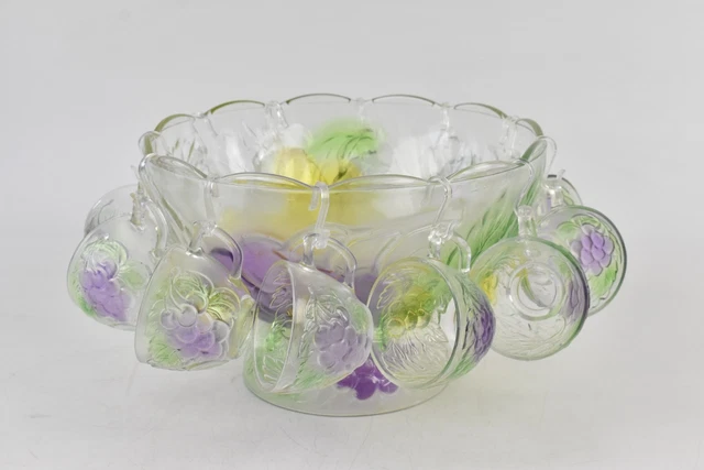 IMPRESSION'S GLASSWARE ALFRESCO Hand Painted Punch Bowl Set In Original ...