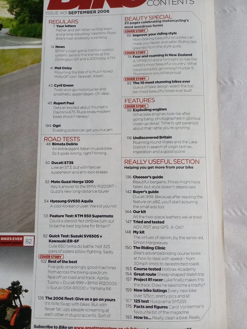 BIKE MAGAZINE SEPTEMBER 2006 BMW R1200GS Suzuki GSXR1000 Aprilia Tuono £2.77 - PicClick UK