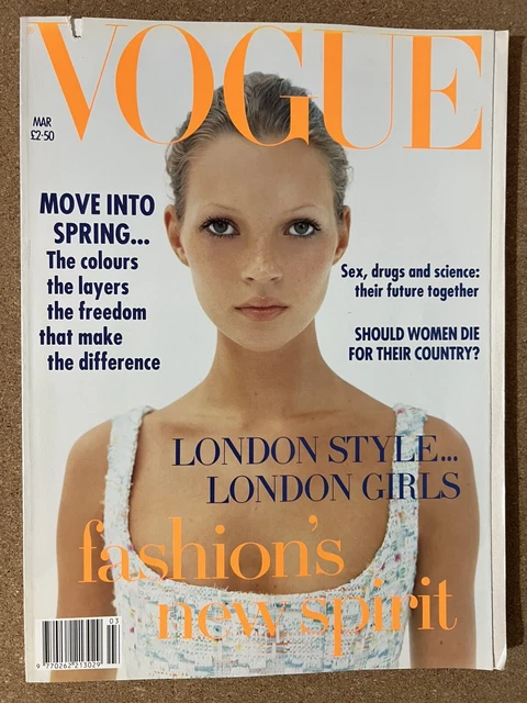 VOGUE UK MAGAZINE Kate Moss March 1993 Vintage British Fashion £149.95 ...