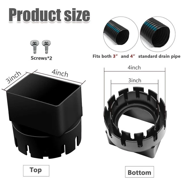 TO SQUARE UNIVERSAL Downspout Adapter Gutter to Drain Pipe Adapter ...