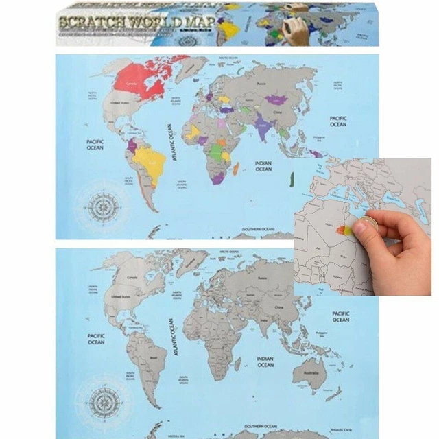 SCRATCH WORLD MAP Large Poster Size Countries Continent World Map Globe ...