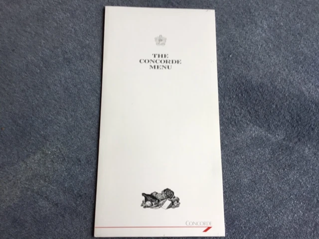 BRITISH AIRWAYS CONCORDE Menu Miami Washington London BA 188 2/9/1990 £ ...