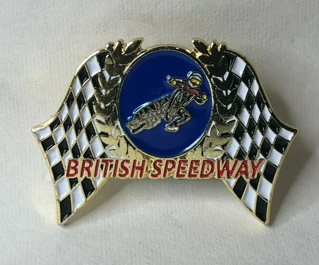 BRITISH SPEEDWAY ENAMEL Badge rider & Chequered Flag Design 35 x 24 mm ...