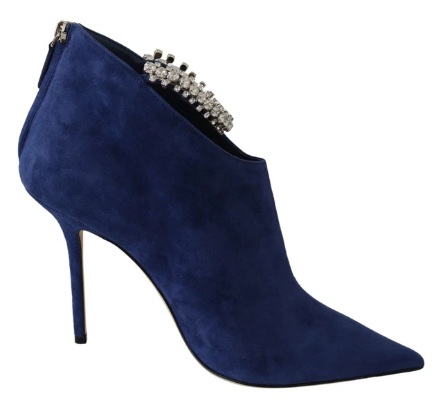 JIMMY CHOO BLAIZE 100 Women Blue Ankle Boots Suede Leather Crystals ...