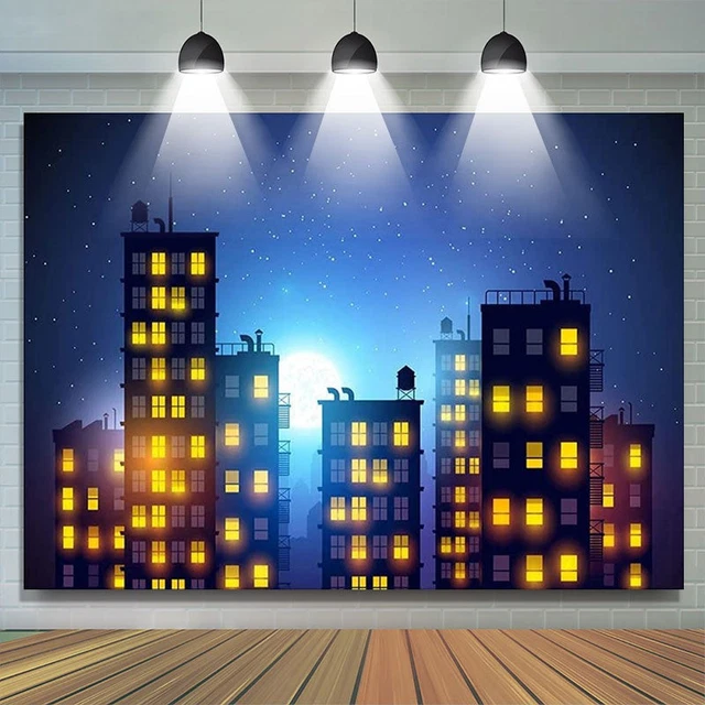 HIGH-RISE BUILDING MODERN Night Moonlight Backdrop $36.01 - PicClick AU