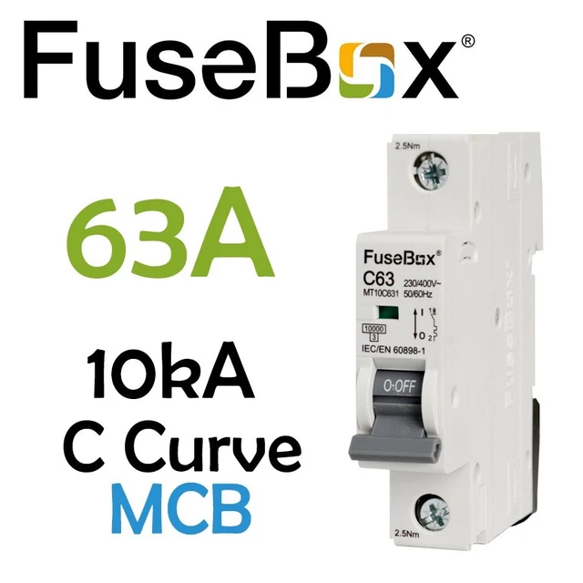FUSEBOX - MCB 1 Pole 10kA C Curve 63A - MT10C631 £9.95 - PicClick UK