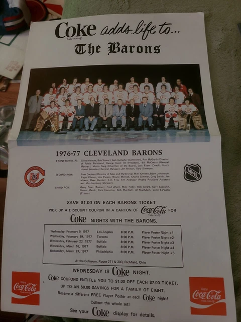 1976-77 CLEVELAND BARONS Nhl Hockey Poster Photo Gary Simmons Gilles ...