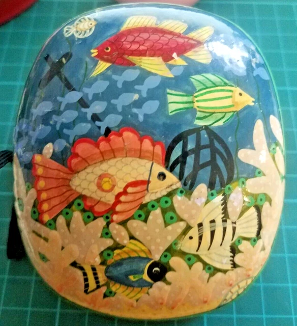 HANDCRAFTED RECTANGULAR SHAPED Fish Jewelry Box Paper Lacquered Kashmir ...