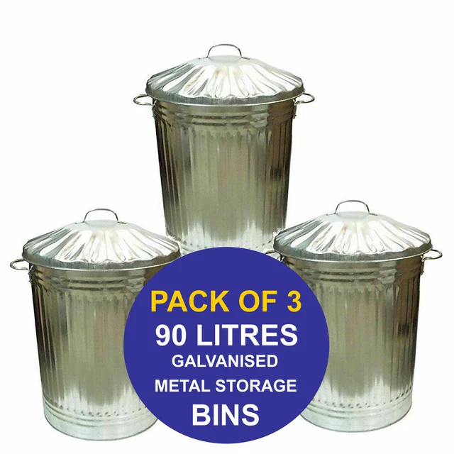 90L GALVANIZED METAL Waste Bin Garden Rubbish Dustbin Junk Trash ...