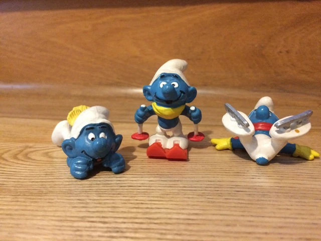 3X SMURF FIGURES Vintage Smurfs 1980.Smurf Ice Skating.Smurf Skiing ...