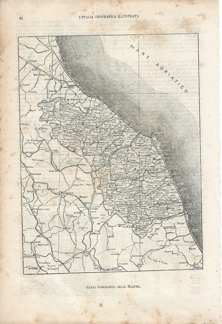 CARTA GEOGRAFICA ANTICA MARCHE con Pennabilli e San Leo 1891 Old ...