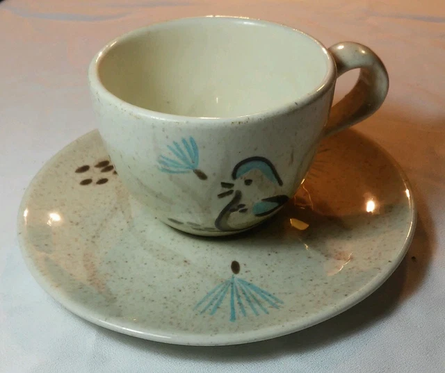 RARE VINTAGE BOB White Quail Milkweed Pattern Red Wing Stoneware Teacup ...