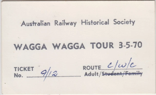 TRAIN TICKET 1970 Australian railway Historical Society Wagga Wagga ...