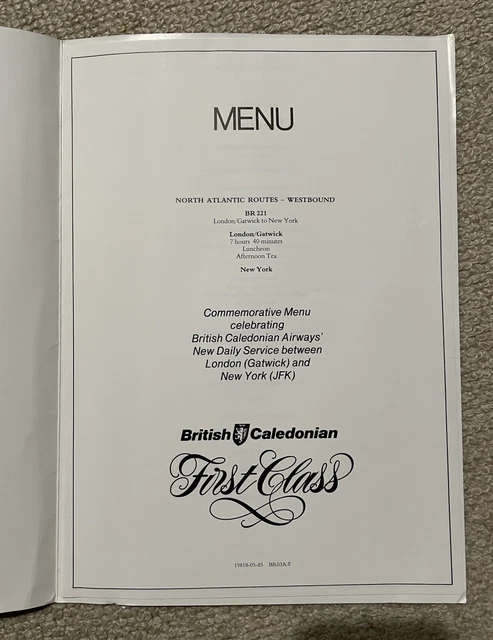 BRITISH CALEDONIAN FIRST Class Menu £15.00 - PicClick UK