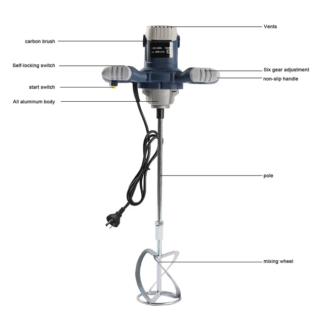 6 SPEED ELECTRIC Drywall Mortar Mixer Cement Render Paint Tile Concrete ...