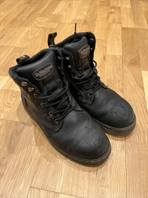 DR MARTENS DOC Martins Industrial Steel Toe Cap Boots Black Size 10 ...