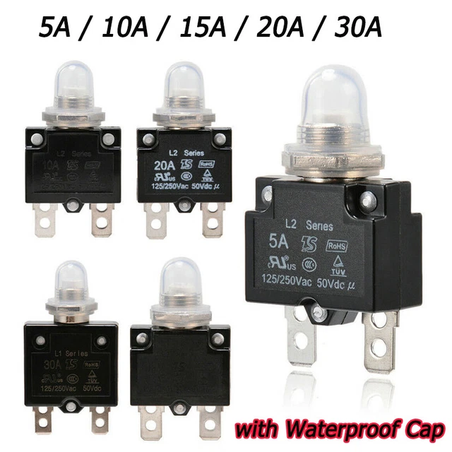 5-30AMP MANUAL RESET Push Button Switch AC125/250V DC50V Thermal ...