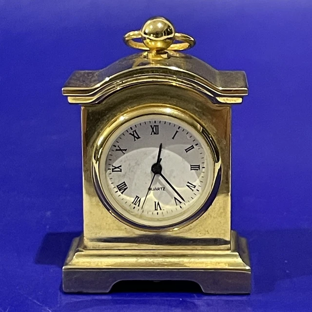 VINTAGE MINIATURE BRASS Gold Tone Mantle Clock Quartz 5cm Tall Untested ...