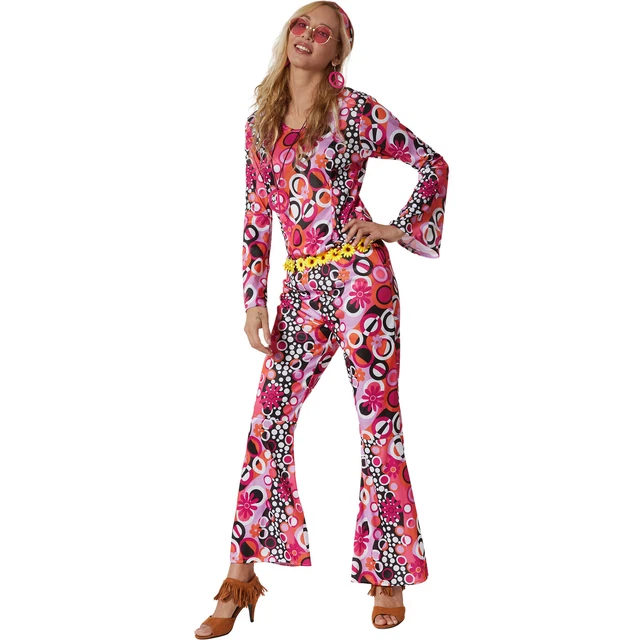 DAMENKOSTÜM HIPPIE FLOWERPOWER Set Festival Flower-Power Retro 70er ...